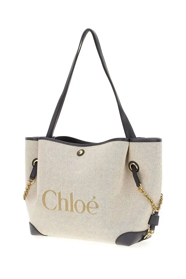 Chloé Canvas Shopper Bag With Gold Tone Chain Detail - Multicolor