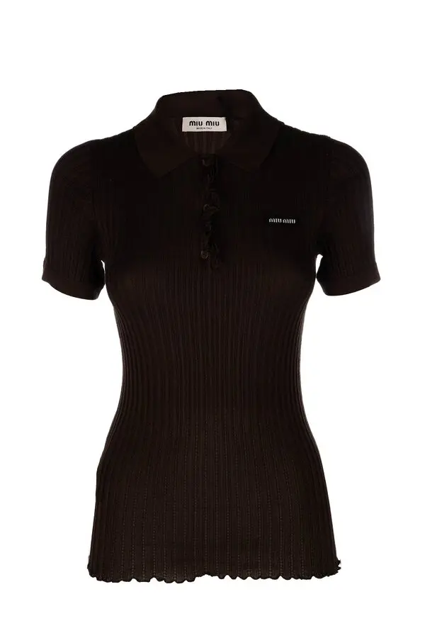 Miu Miu Ribbed Knit Polo Shirt With Button Detail - Multicolor