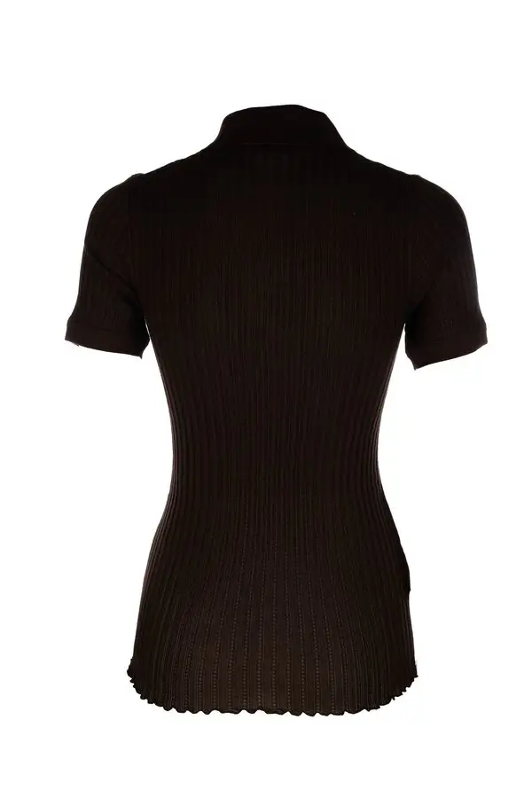 Miu Miu Ribbed Knit Polo Shirt With Button Detail