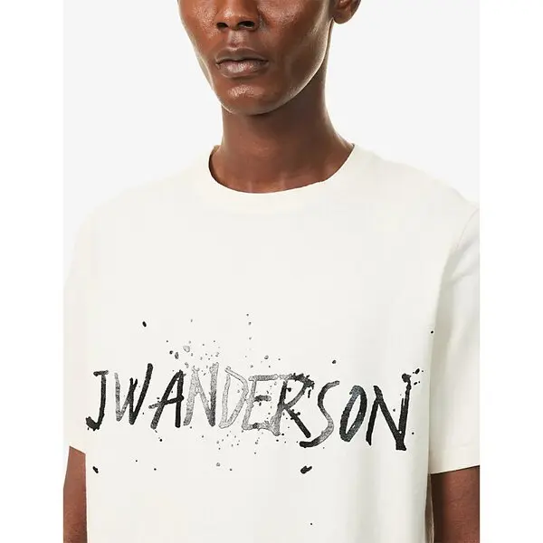 JW Anderson Circular Brand-print Cotton T-shirt - Ecru