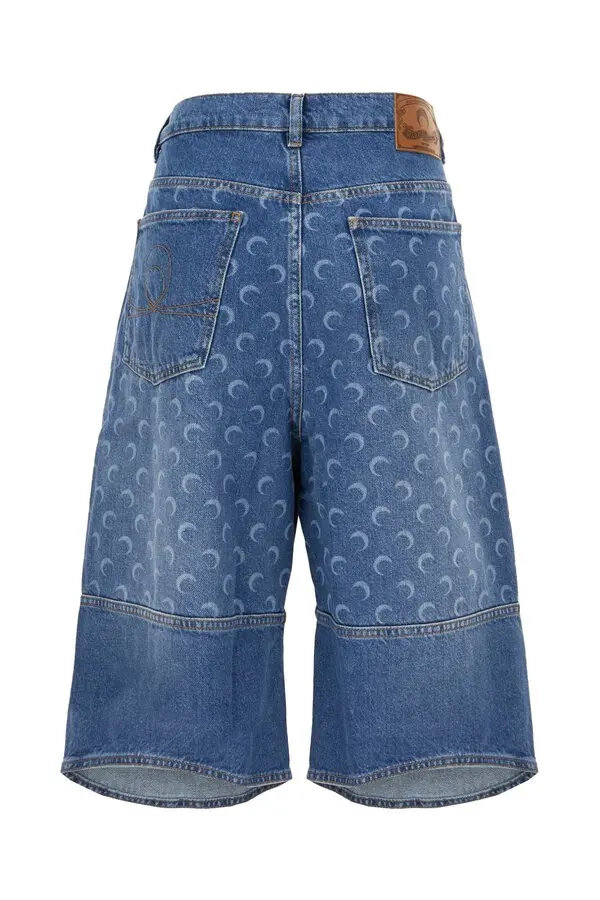 MARINE SERRE Denim Shorts With Crescent Moon Print