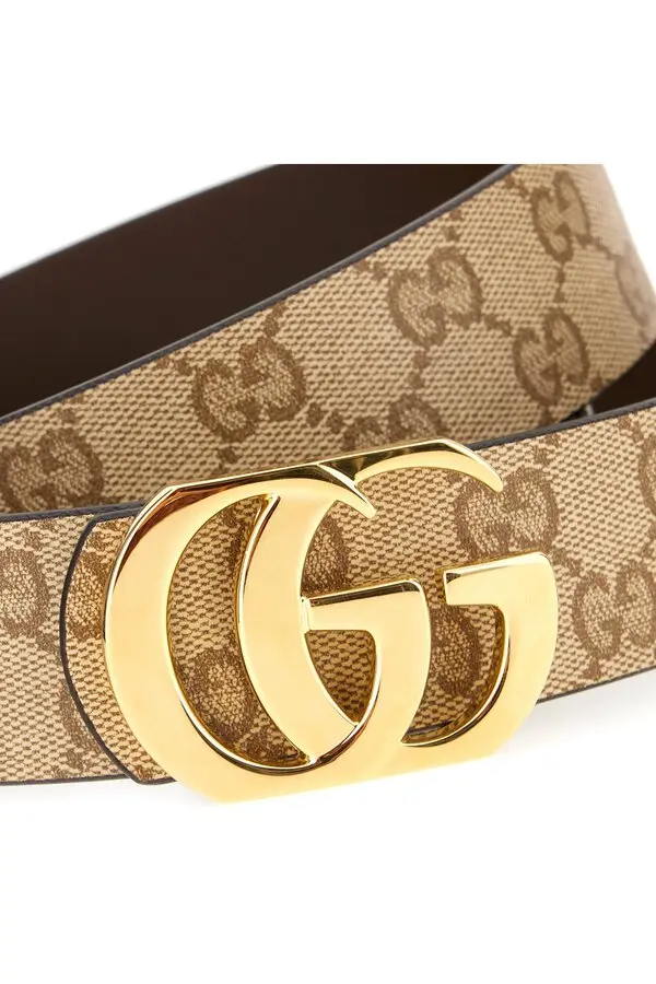Gucci Gg Monogram Canvas Belt With Gold Tone Buckle - Multicolor