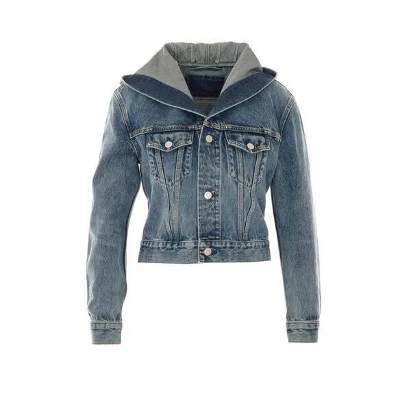 Alaïa Denim Trucker Jacket With Drawstring Hood - Blue