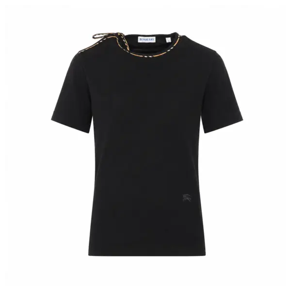 Burberry Cotton T-shirt With Check Print Detail - Black