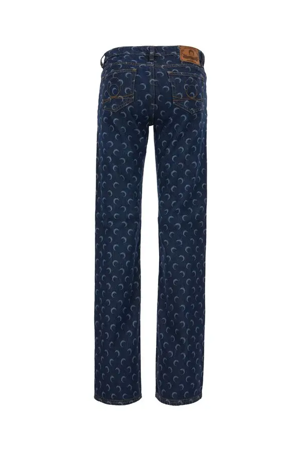 MARINE SERRE Crescent Moon Print Denim Jeans