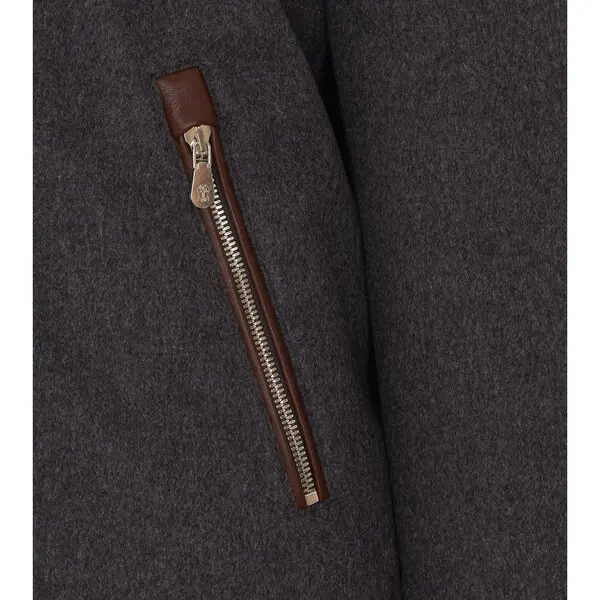 Brunello Cucinelli Hooded Bomber Jacket With Leather Details And Shearling Inner - Gray