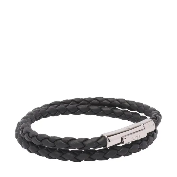 TOD'S Leather Braided Bracelet - Black