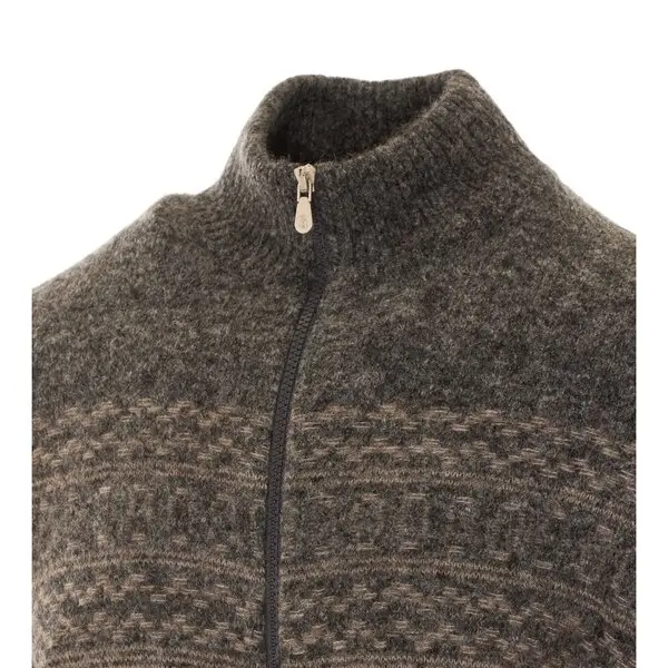 Brunello Cucinelli Geometric Print High Neck Zip-up Cardigan - Brown