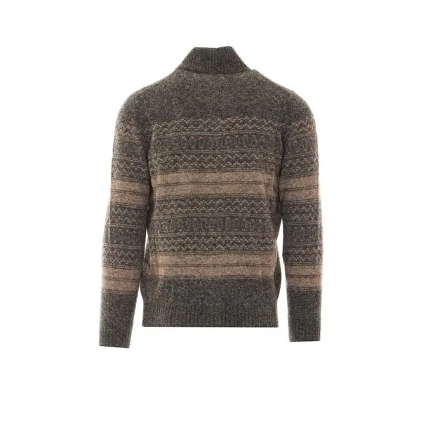 Brunello Cucinelli Geometric Print High Neck Zip-up Cardigan - Brown