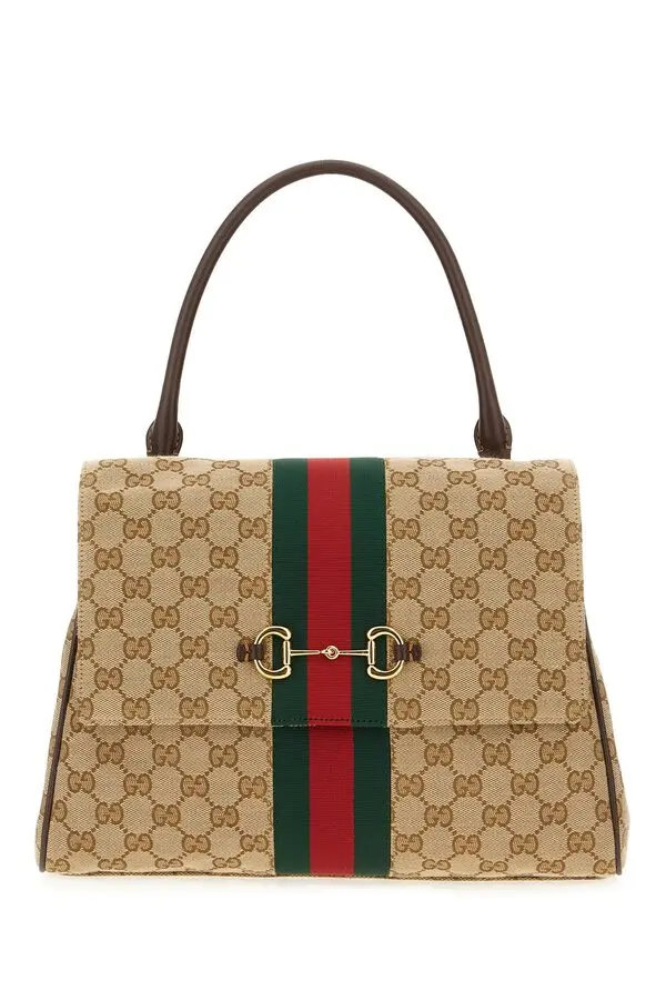 Gucci Monogrammed Canvas Handbag With Green And Red Stripe Detail - Multicolor