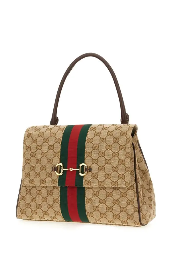 Gucci Monogrammed Canvas Handbag With Green And Red Stripe Detail - Multicolor
