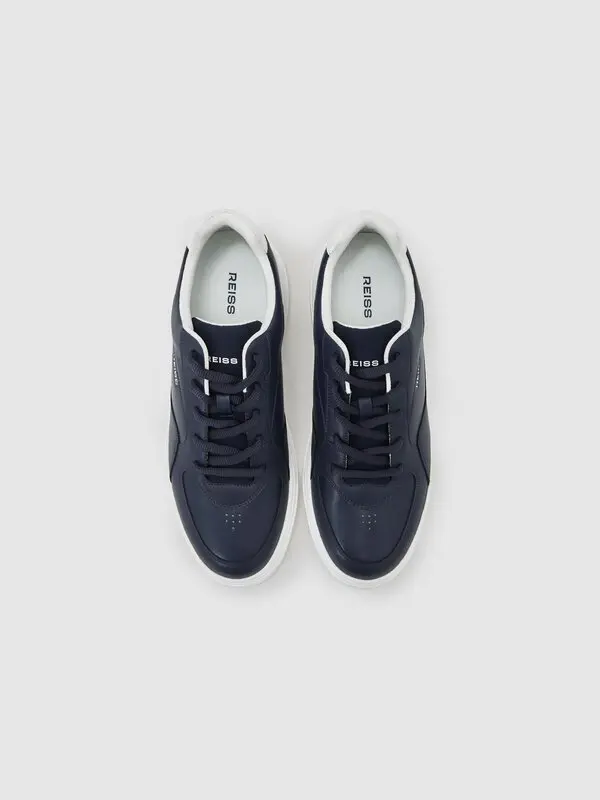 REISS Cast Bonded-leather Chunky Sole Trainers - Navy