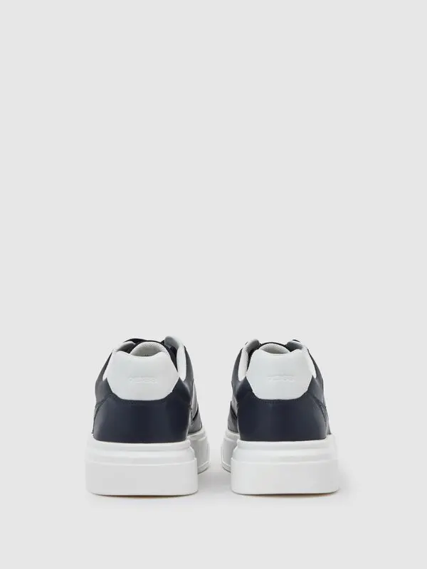 REISS Cast Bonded-leather Chunky Sole Trainers - Navy