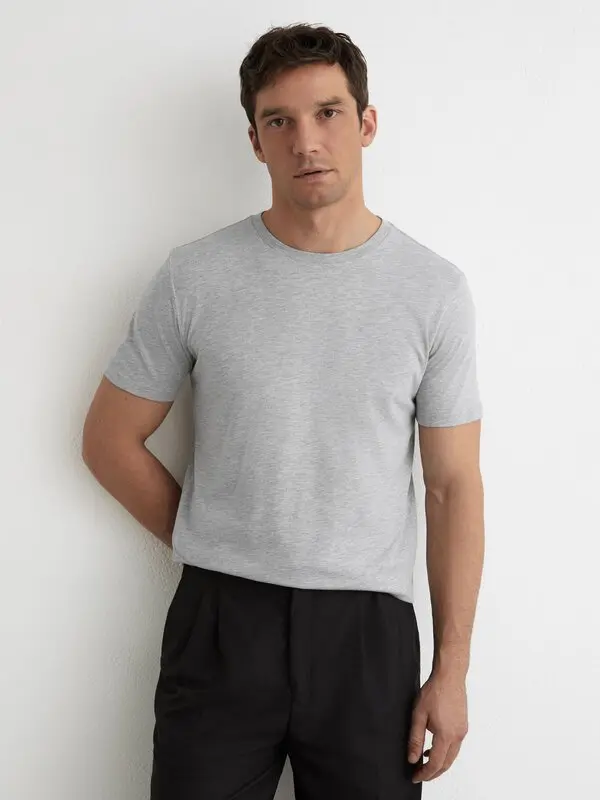 REISS Marl Bless Cotton Crew-neck Tailored-fit T-shirt - Grey