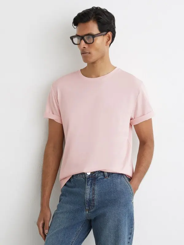 REISS Bless Cotton Crew-neck Tailored-fit T-shirt - Pink