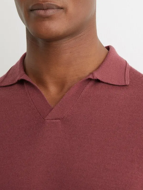 REISS Duchie Merino Wool Open Collar Polo Shirt - Raspberry Pink