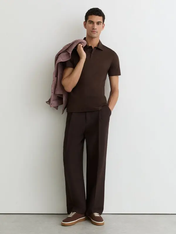 REISS Earl Air-water Cotton Polo Shirt - Brown