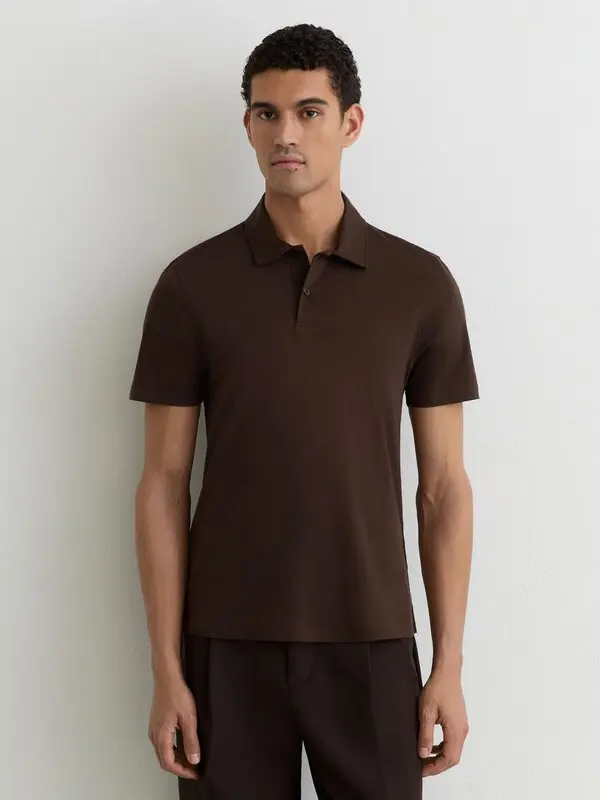 REISS Earl Air-water Cotton Polo Shirt - Brown