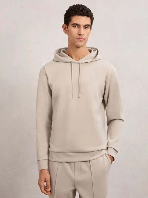REISS Fabien Premium Interlock-jersey Hoodie - Stone