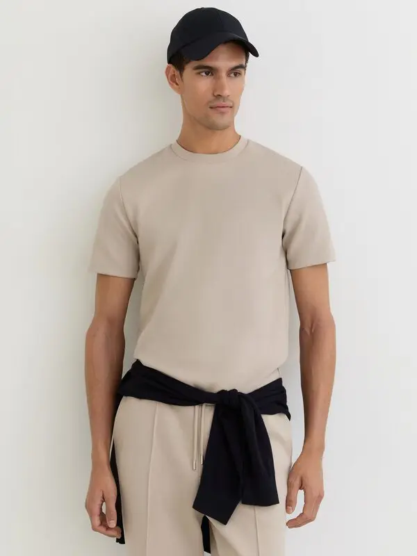 REISS Bradley Premium-interlock Modern-fit T-shirt - Stone