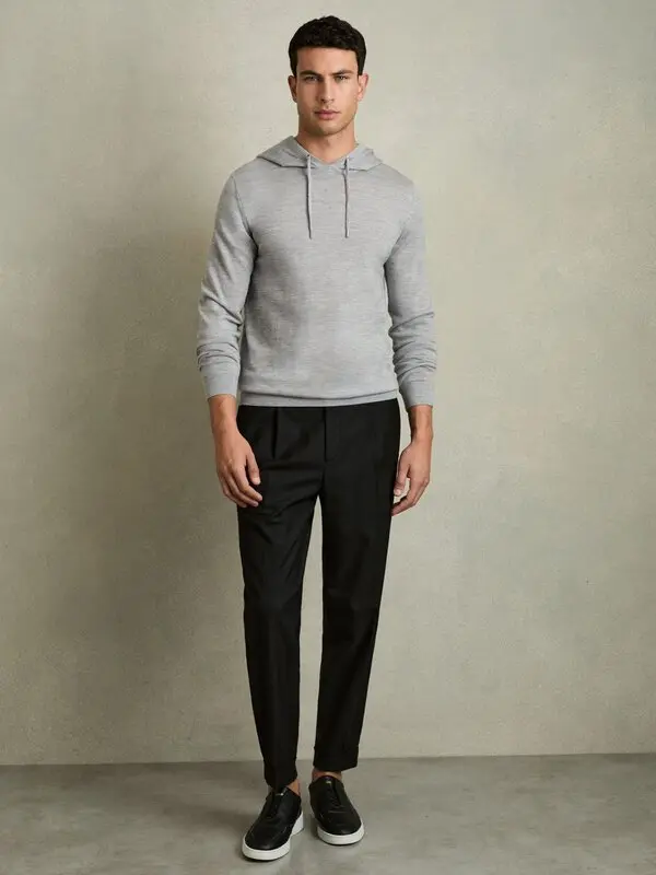 REISS Holland Mouline Holland Merino Wool Drawstring Hoodie