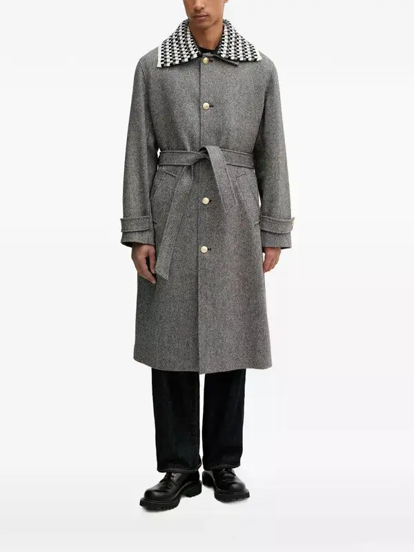 Drole De Monsieur Belted Checked-collar Coat