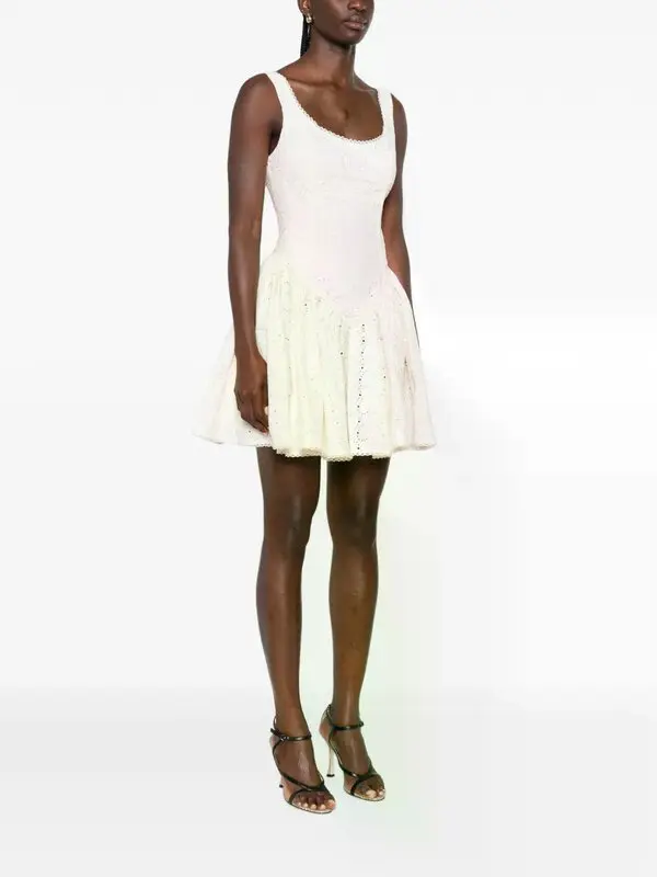 Agua Bendita Eyelet Embroidered Mini Dress - Neutrals