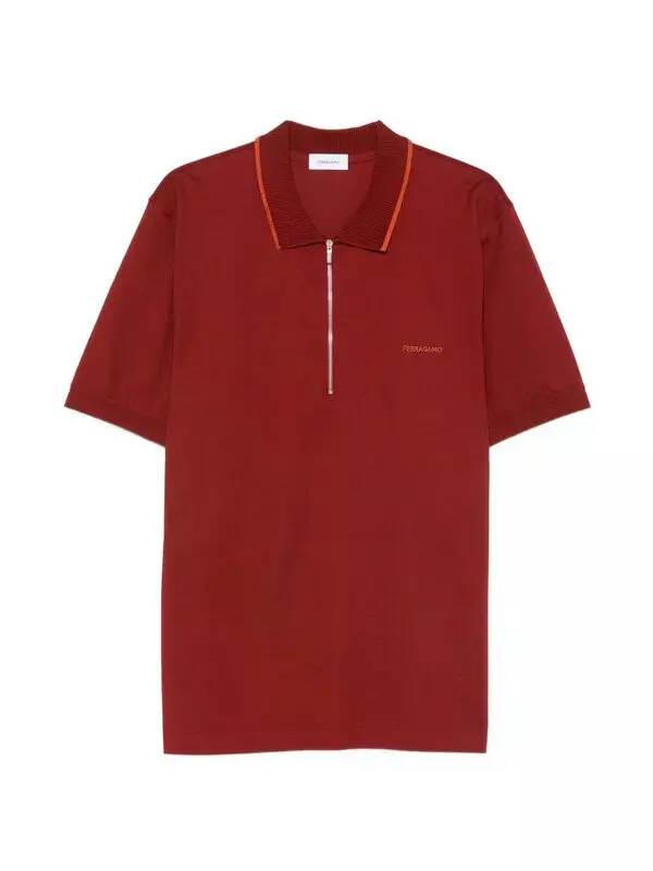 FERRAGAMO Zip-fastening Logo-embroidered Polo Shirt - Red
