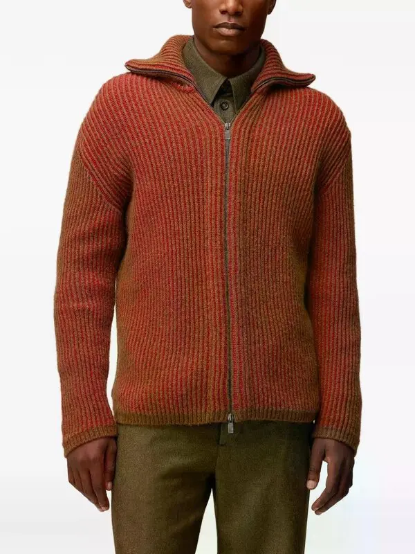 RETORI Ribbed Knit Zip-up Cardigan