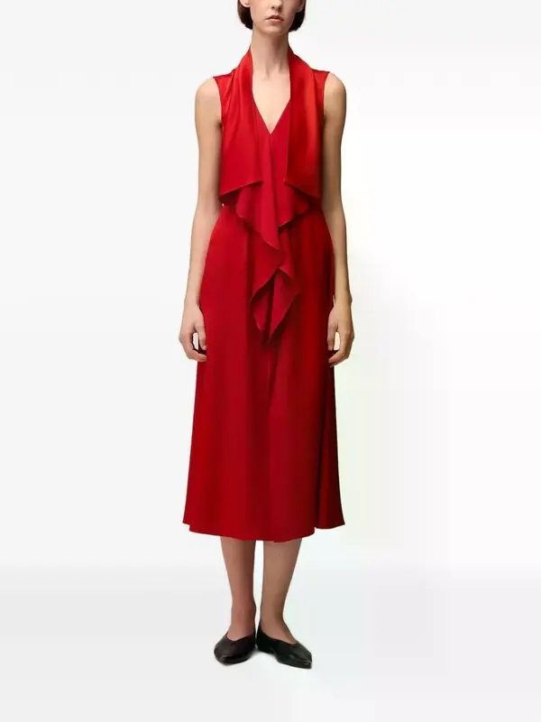 RETORI Retrof Fitted Sleeveless Draped V-neck Midi Dress