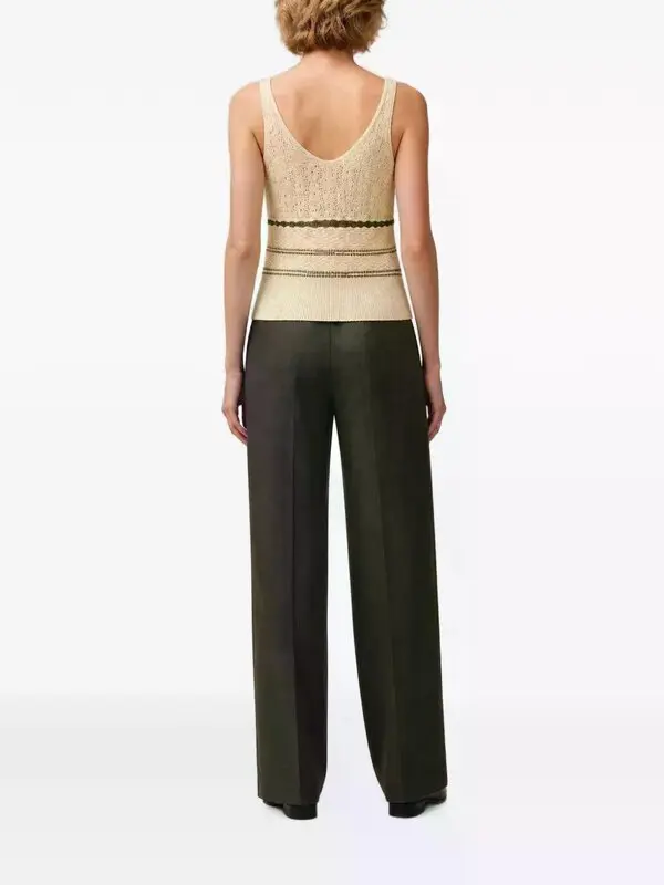 RETORI Knit Cotton Top With Floral Stitch Pattern And Striped Hem