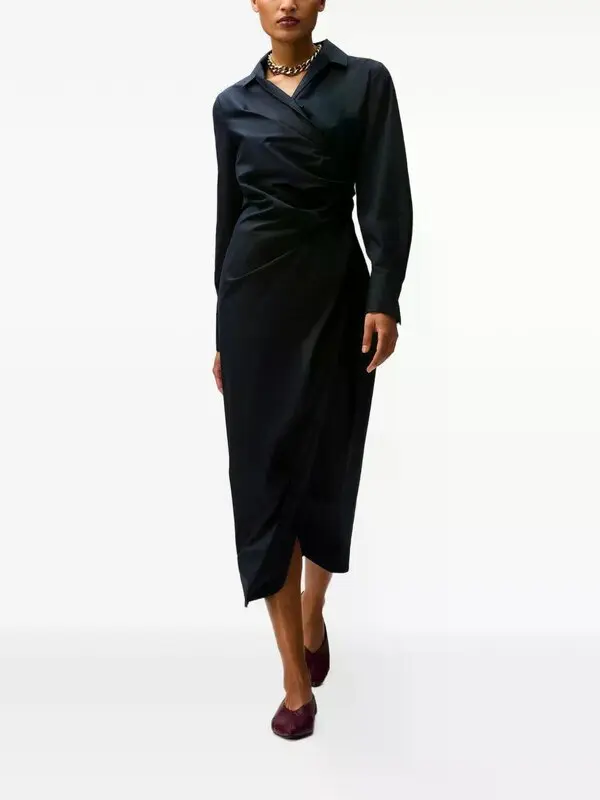 RETORI Retrofi Long-sleeve Draped-front Cotton Midi Dress