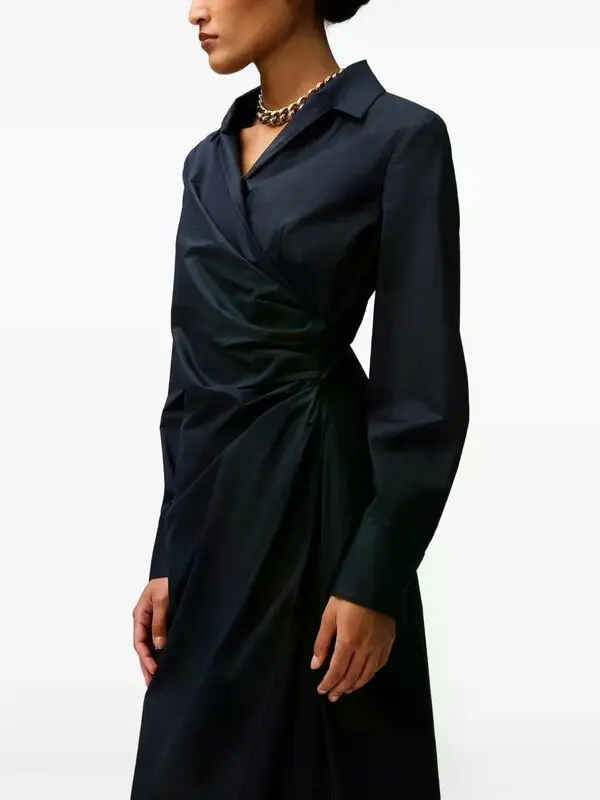 RETORI Retrofi Long-sleeve Draped-front Cotton Midi Dress