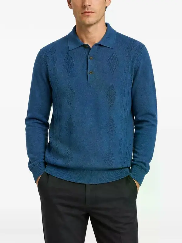 RETORI Argyle-knit Long-sleeve Polo Shirt