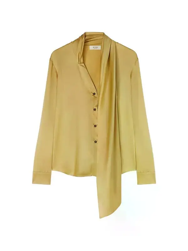 RETORI Silk V-neck Scarf Detail Shirt