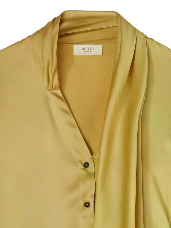 RETORI Silk V-neck Scarf Detail Shirt