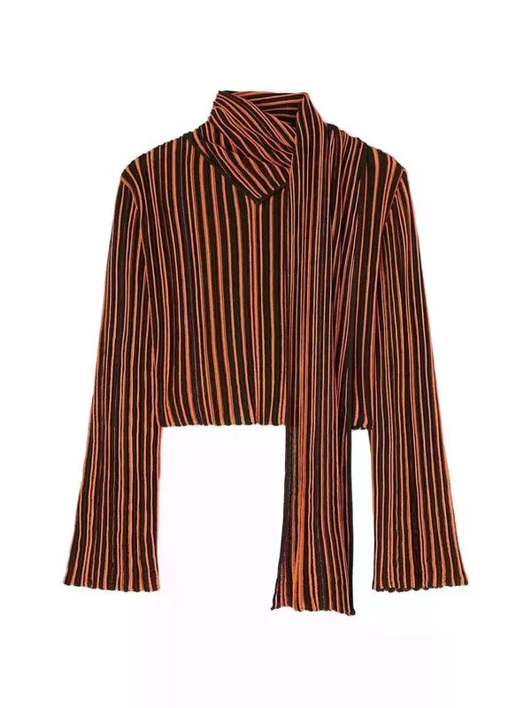RETORI Retroi Striped Wool Plissé Blouse