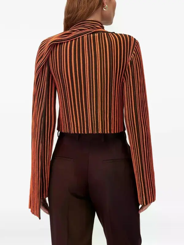 RETORI Retroi Striped Wool Plissé Blouse