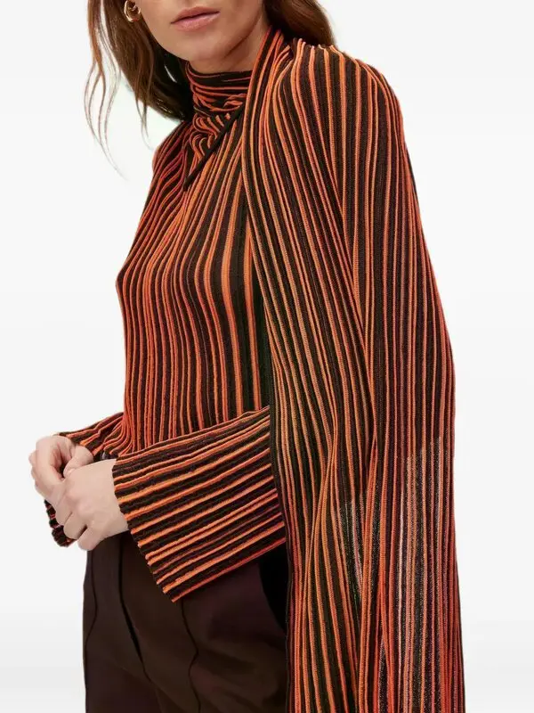 RETORI Retroi Striped Wool Plissé Blouse