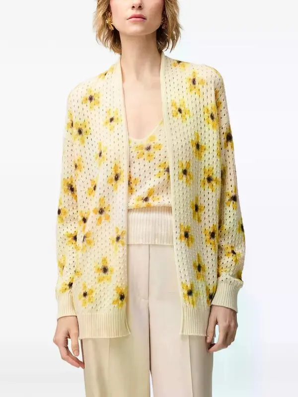 RETORI Retro Floral Print Open-knit Cashmere Cardigan