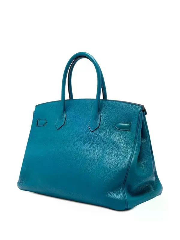 Hermès 35cm Clemence Leather Handbag - Blue