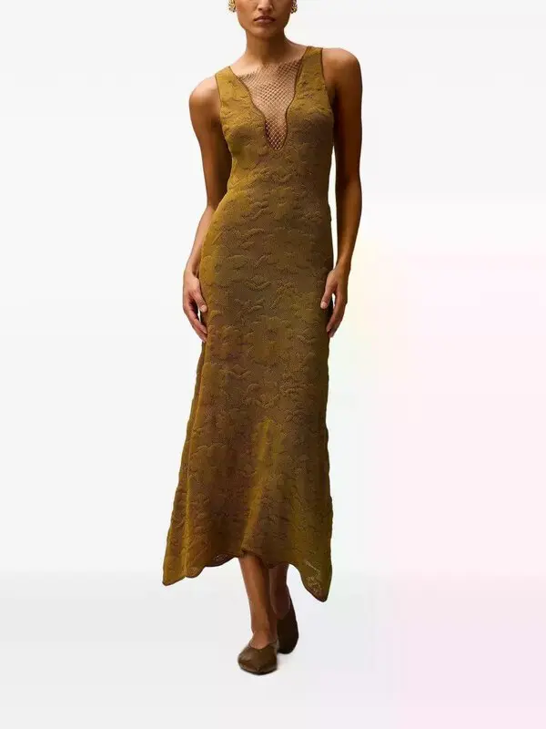 RETORI Retro Jacquard-knit Net-detail Midi Dress