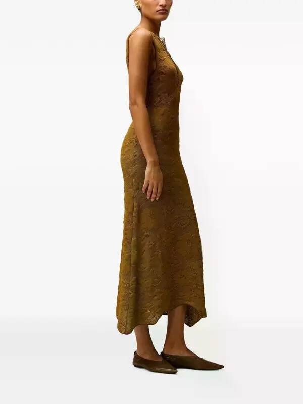 RETORI Retro Jacquard-knit Net-detail Midi Dress
