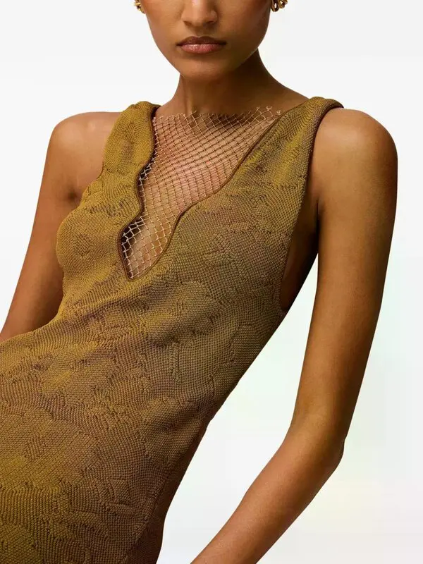 RETORI Retro Jacquard-knit Net-detail Midi Dress
