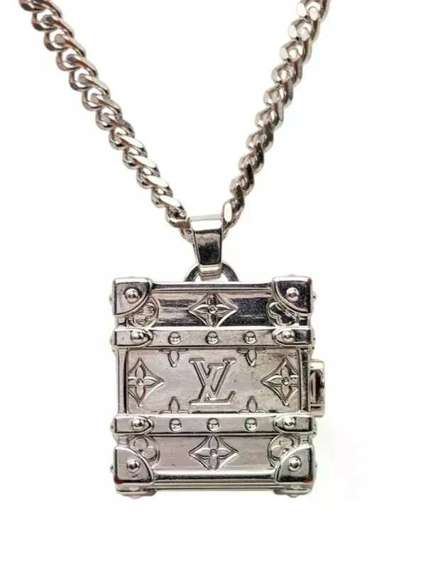 LOUIS VUITTON 2021 Brass Monogram Trunk Pendant Necklace - Silver