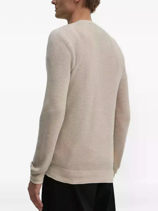Guess Waffle-knit Crew Neck Sweater With Logo Patch