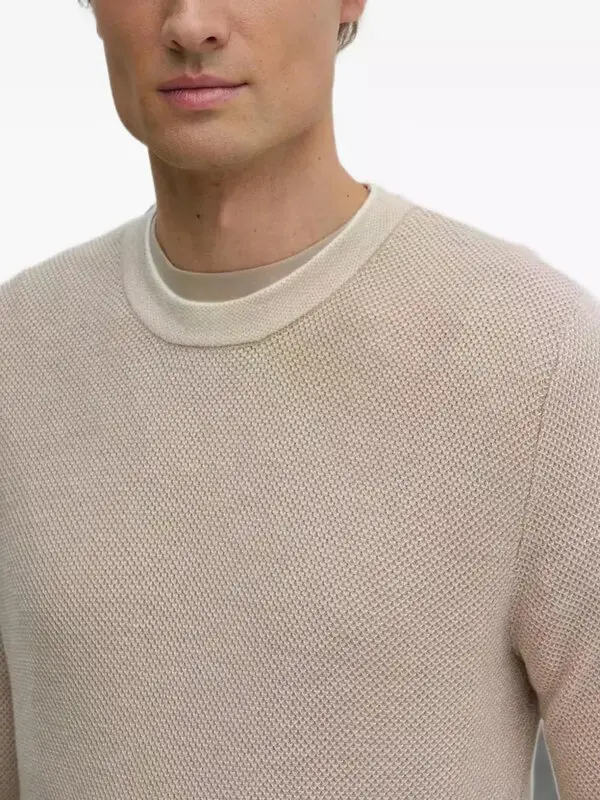 Guess Waffle-knit Crew Neck Sweater With Logo Patch