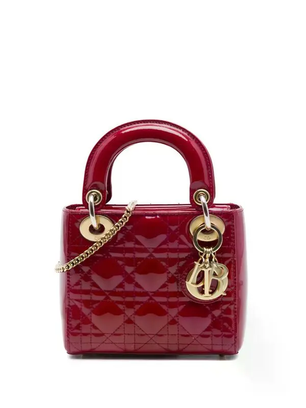 Dior Mini Patent Cannage Lady Satchel - Red