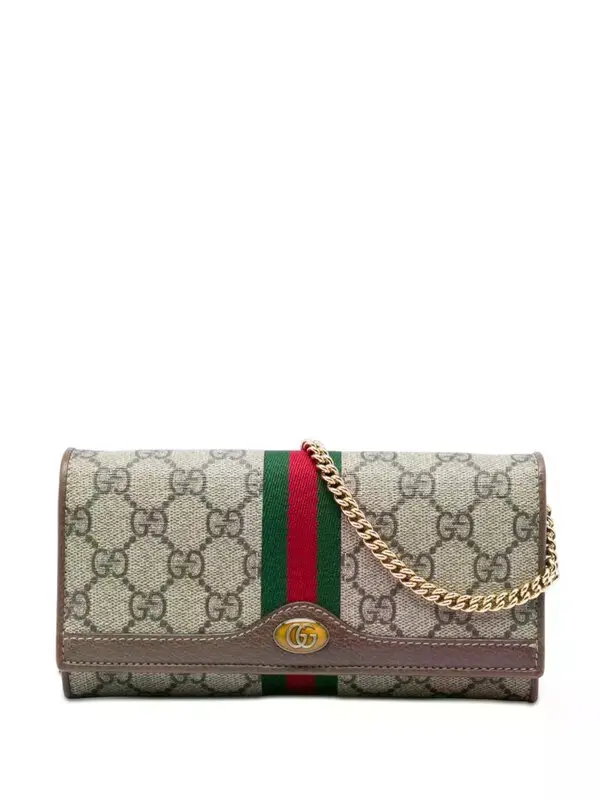 Gucci Ophidia Gg Supreme Web Wallet On Chain Crossbody Bag - Neutrals