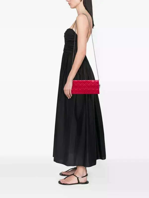 Dior Lambskin Cannage Lady Chain Convertible Clutch Crossbody Bag - Red